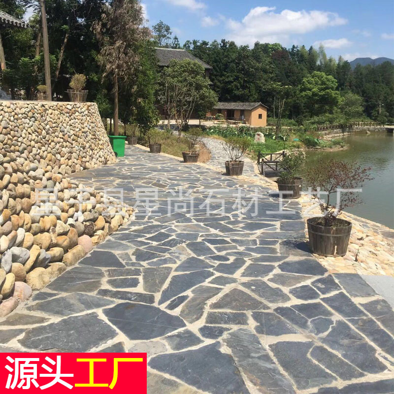 青石板碎拼石材人行道铺路碎石板乱石板不规则碎石板水池铺底石片 阿里巴巴 6765