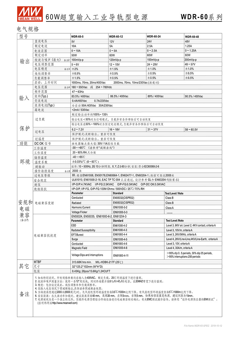 台湾明纬电源导轨开关电源WDR-60-24单相高压380输入驱动12V48V5V-阿里巴巴
