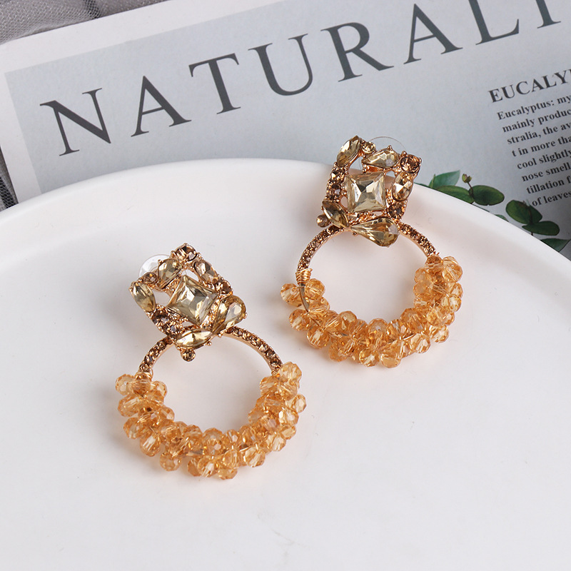 Simple diamond winding pearl earrings French earrings geometric diamond ...