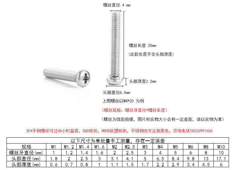 304不锈钢圆头螺丝十字盘头螺丝M3/M4/M5/M6开关面板机丝螺丝螺钉-阿里巴巴