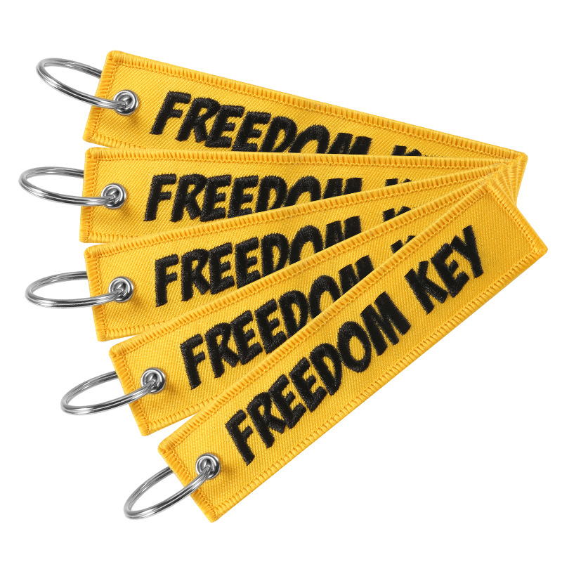 FREEDOM KEY刺绣钥匙扣赛车钥匙扣黄底黑字绣花摩托车汽车钥匙扣-阿里巴巴