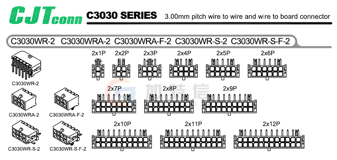 C3030WR-2x5P CJT长江连接器原装 10P弯针双排连接器 脚距3MM-阿里巴巴