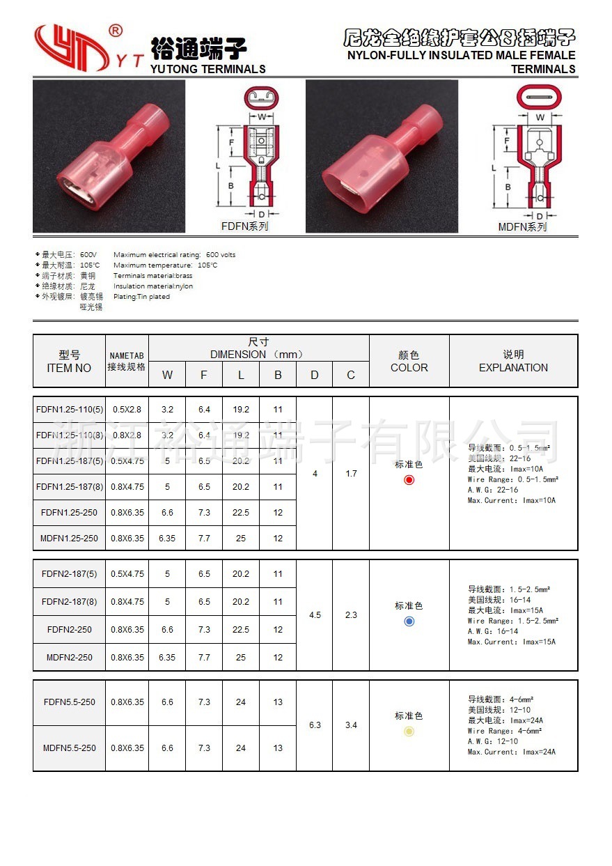 MDFN/FDFN1.25/2/5.5-250 6.3/4.8/2.8尼龙插簧插片全绝缘公母端-阿里巴巴