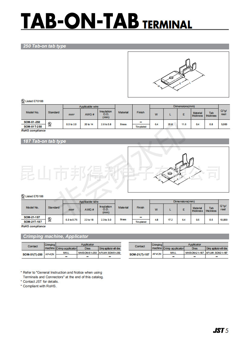 JST进口连接器 STO-01T-187N链条接线 端子187直插接头接插件-阿里巴巴