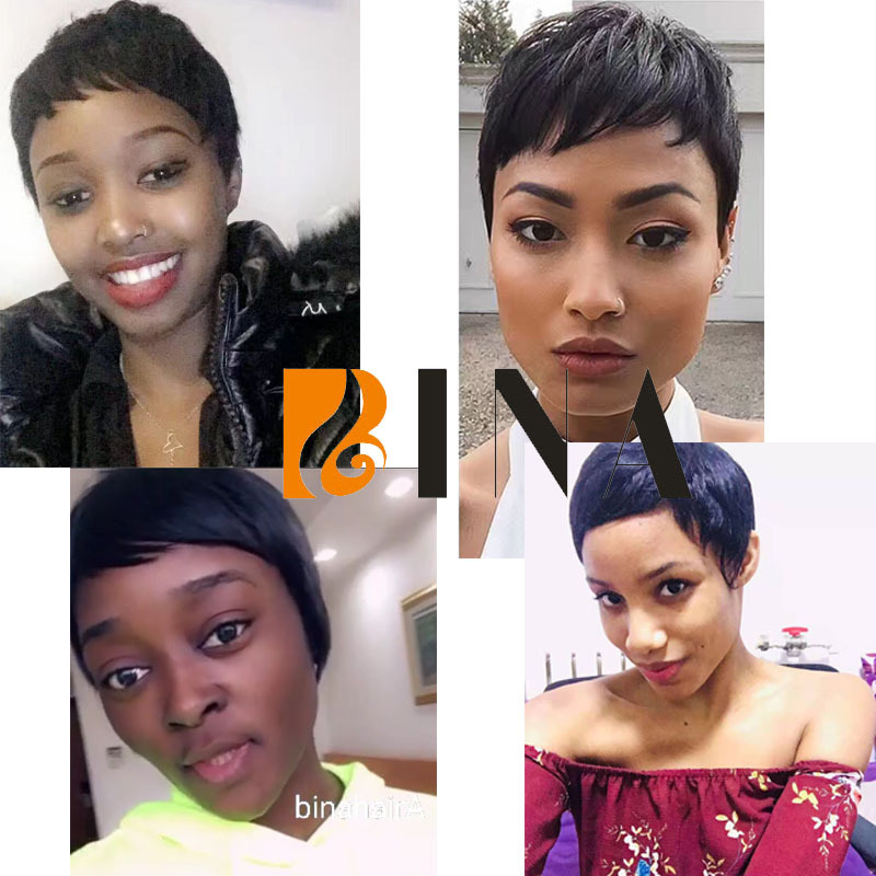 真人发黑色短卷假发片FEMI 28PCS非洲接发Brazilian hair weavon-阿里巴巴