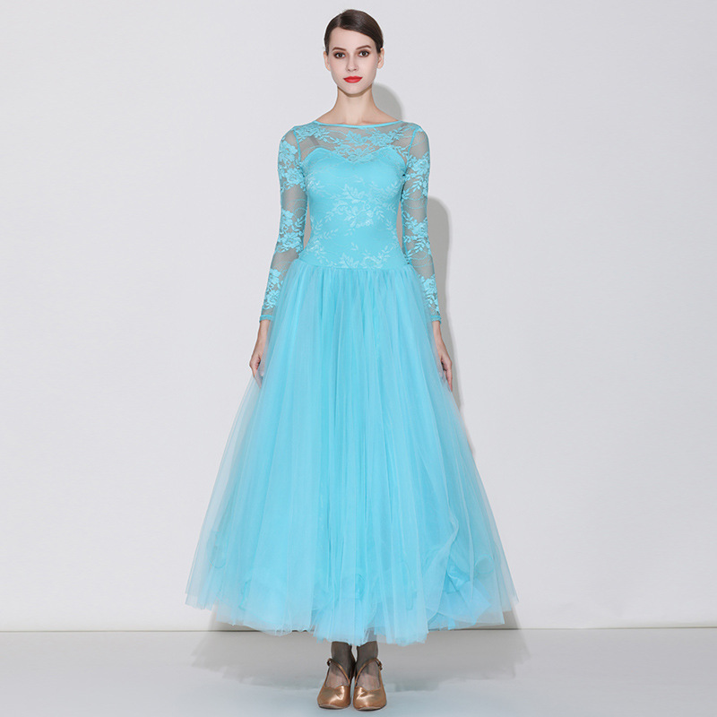 Turquoise flower lace ballroom dance dress for women girls modern ...