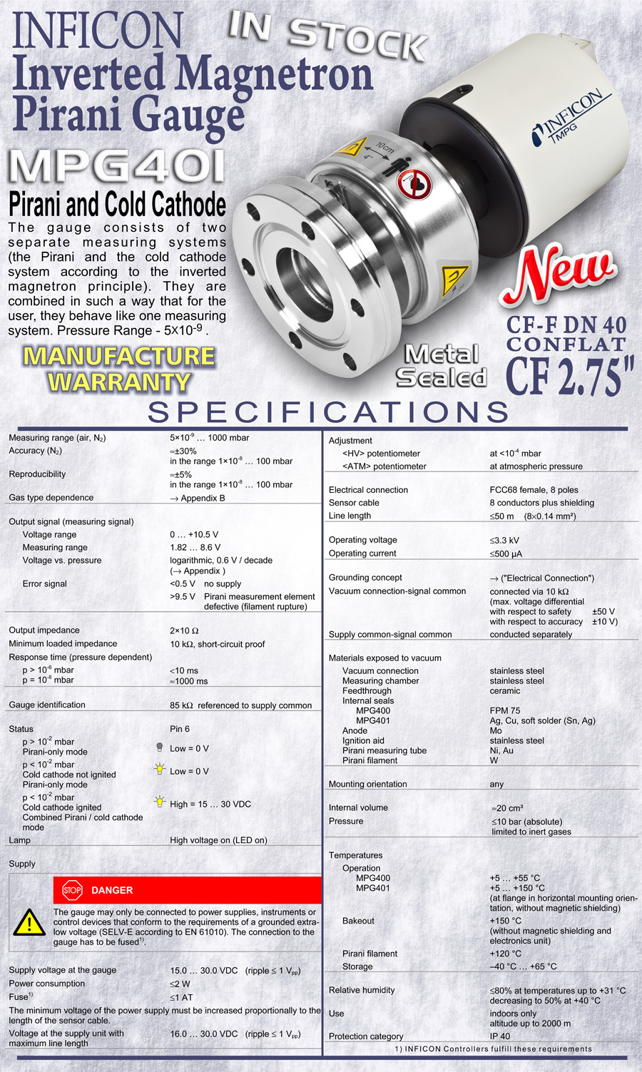 INFICON MPG401 Pirani, CF-F DN40, CF 2.75 inch. PN 351-022.-阿里巴巴