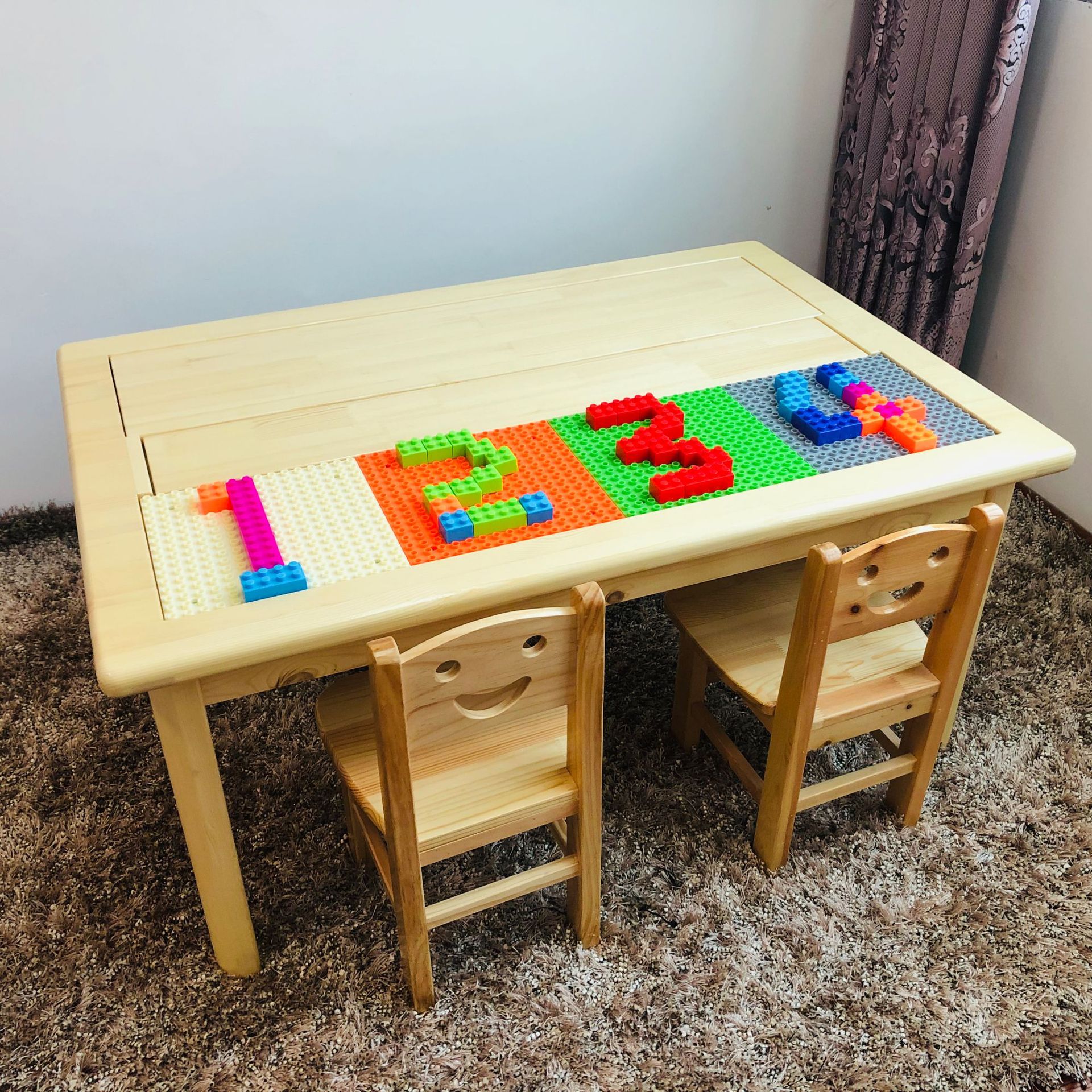 儿童积木桌幼儿园多功能实木游戏桌椅宝宝益智玩具乐高手工学习桌-阿里巴巴
