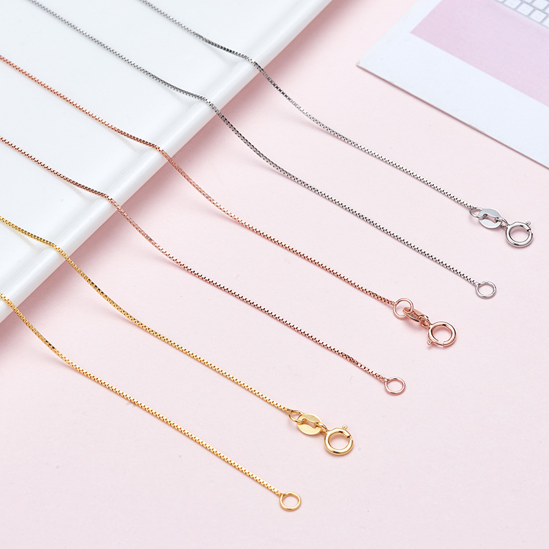 S925银过检测镀白金盒子链镀黄金盒子项链0.8mm1.0mm1.2mm-阿里巴巴