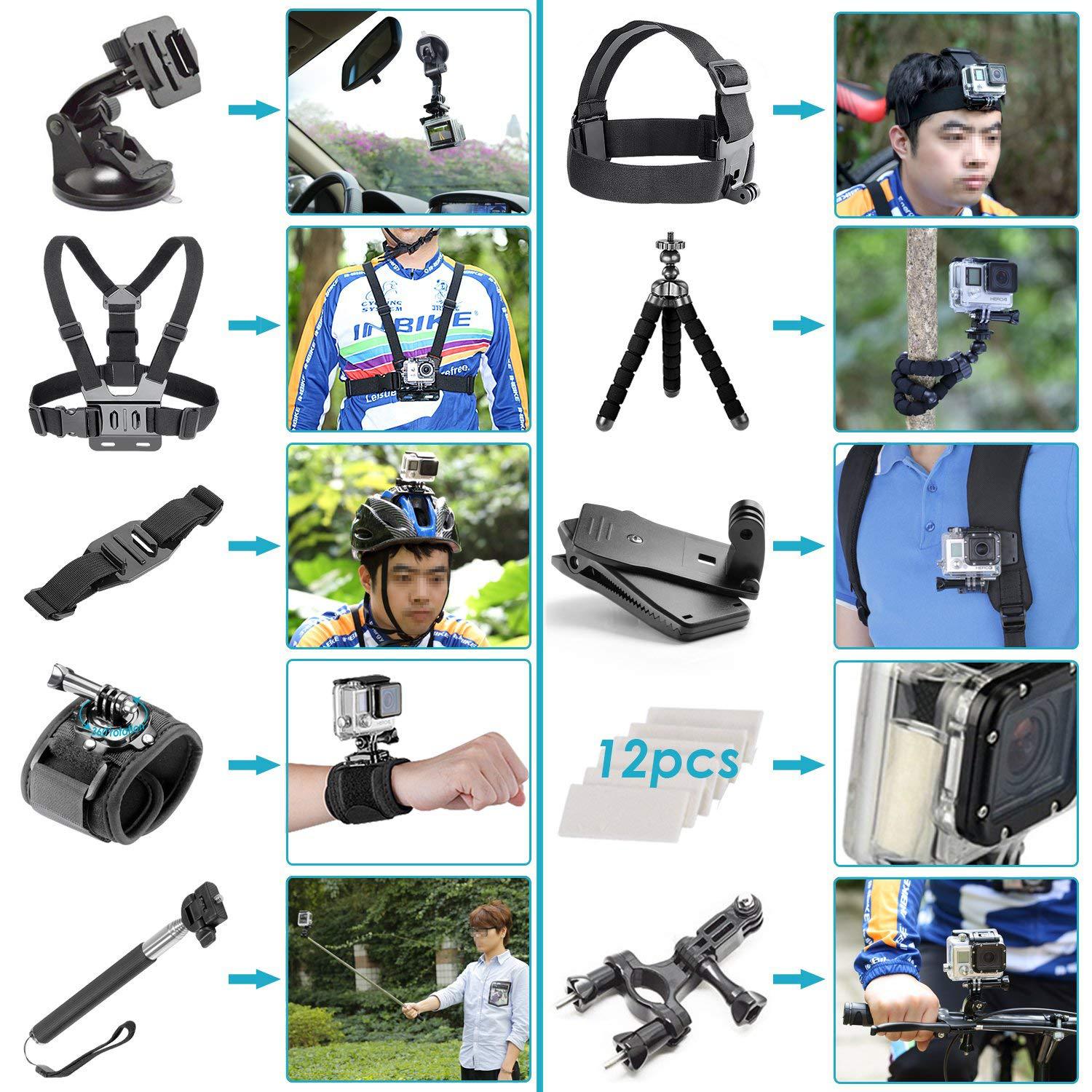 50-en-1 Action Caméra Kit d'Accessoires pour GoPro Hero 8 7 6 5 4 3 2 1 ...