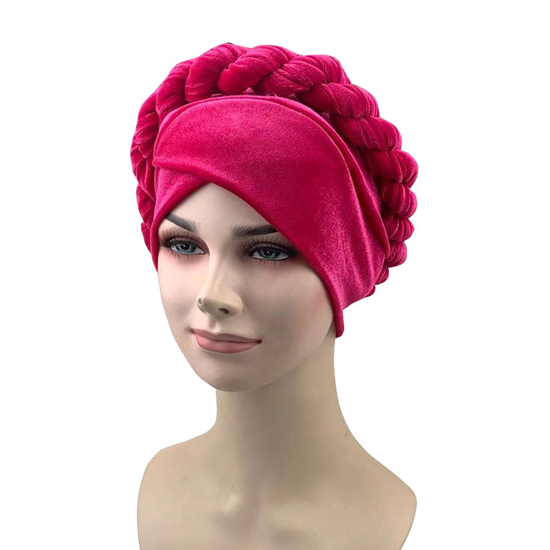 新款天鹅绒麻花辫头巾帽光板纯色辫子穆斯林帽子-阿里巴巴