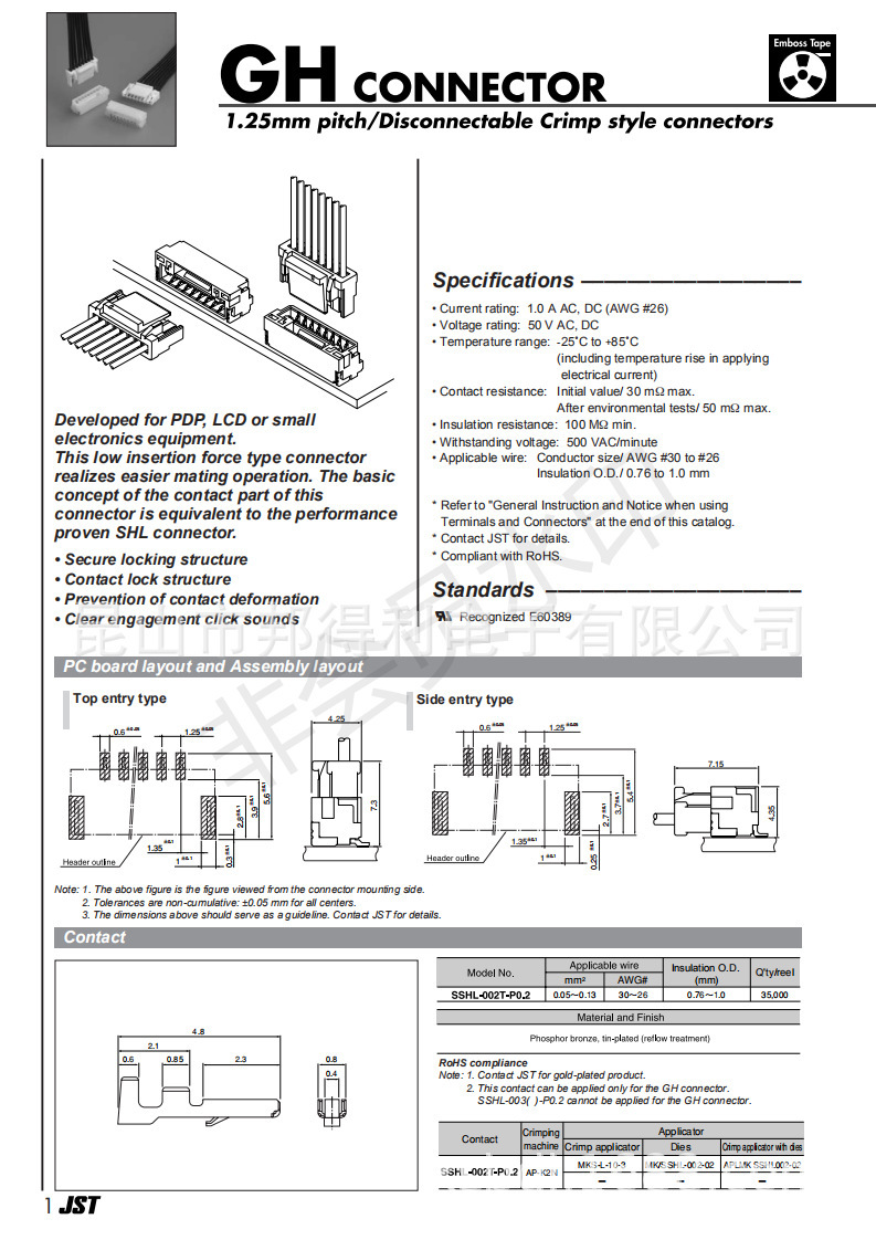 JST进口连接器SSHL-002T-P0.2 接线端子 1.25间距 GH系列接插件-阿里巴巴