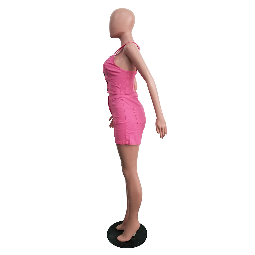 SN3536 跨境牛仔女装批发夏季爆款牛仔吊带上衣+超短裤二件套-阿里巴巴