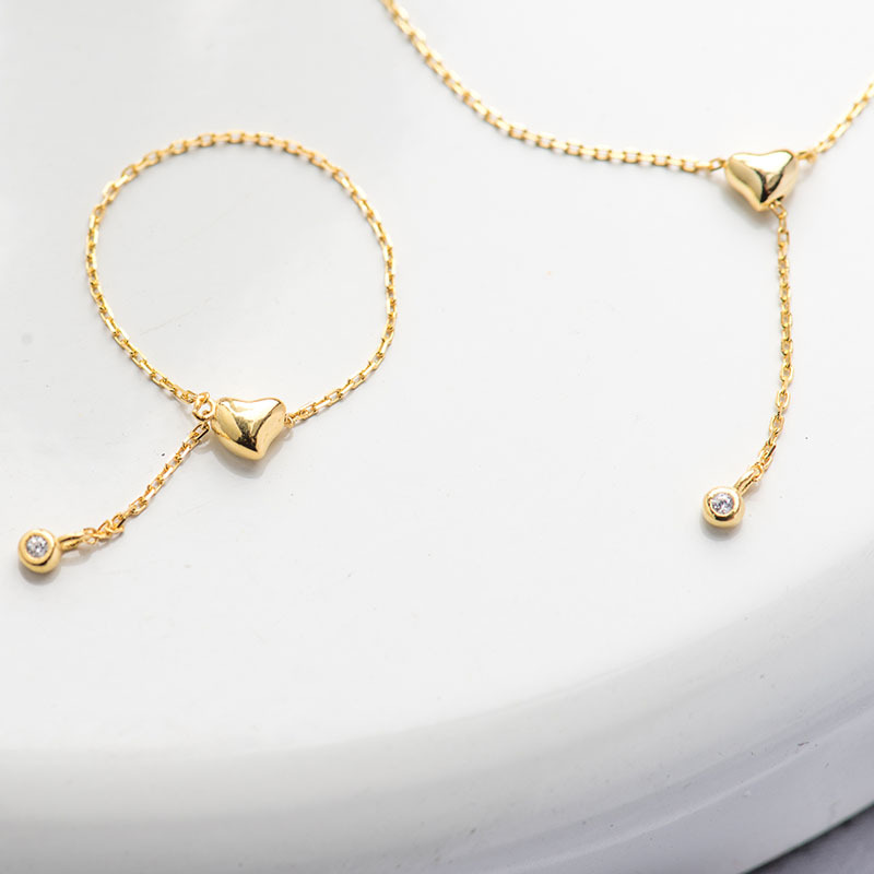 日式轻奢 爱心Y型可调节 纯银s925电镀18k金 项链 镶钻爱心锁骨链-阿里巴巴