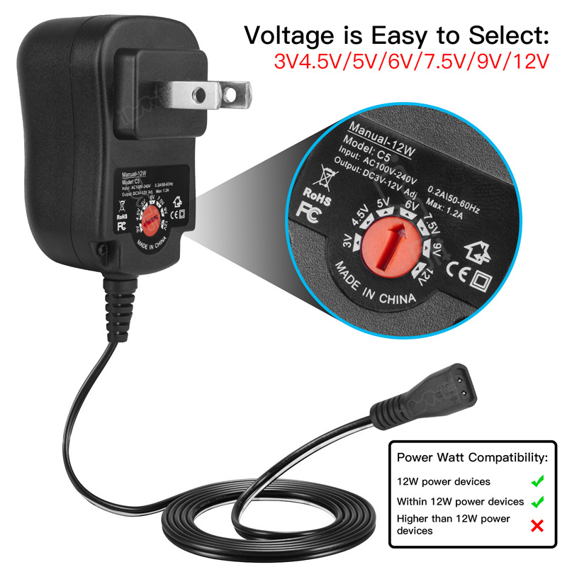 亚马逊热销电源3-12V可调电压多功能适配器12W正负极转换开关电源-阿里巴巴