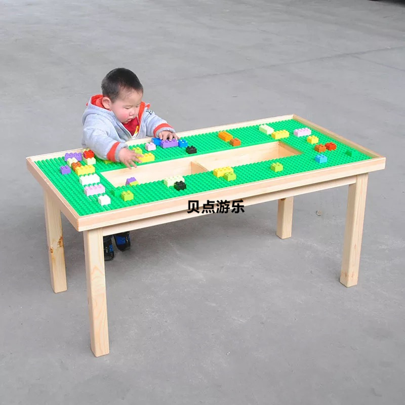 兼容大颗粒积木桌儿童实木游戏桌宝宝益智玩具多功能学习桌手工台-阿里巴巴