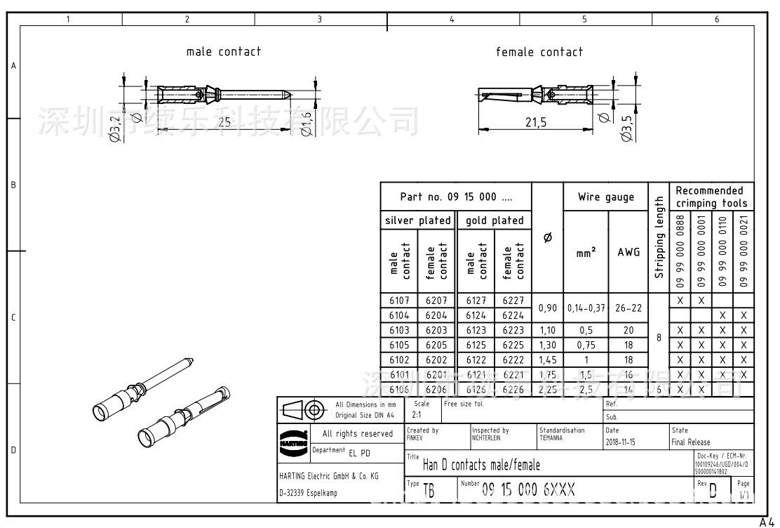 09150006226 德国哈丁连接器 HARTING 2.5平方 镀金母压接针-阿里巴巴