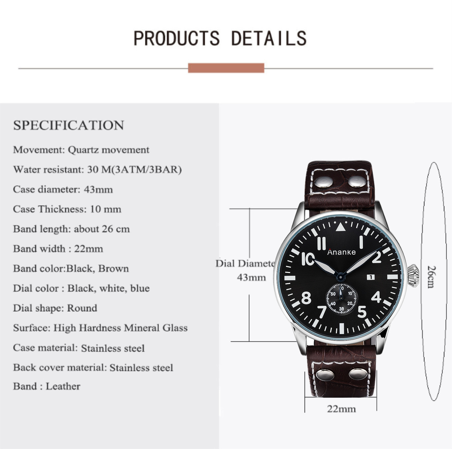 阿南刻ANANKE男士运动手表 跨境爆款真皮表带防水石英表批发WATCH-阿里巴巴