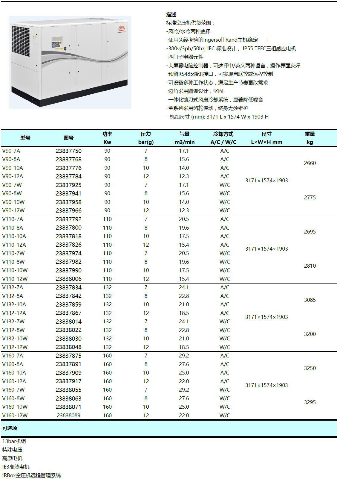 英格索兰螺杆空气压缩机 V90-250KW单级压缩喷油压缩机相关零部件-阿里巴巴