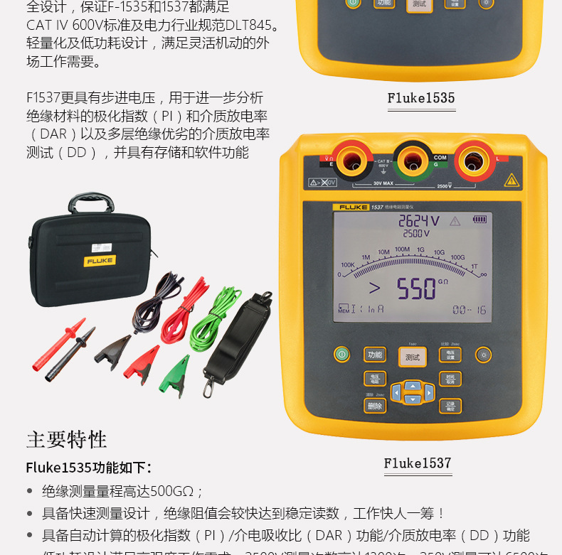 FLUKE福禄克F1508绝缘电阻测试仪数字摇表F1503 F1535兆欧表F1587-阿里巴巴