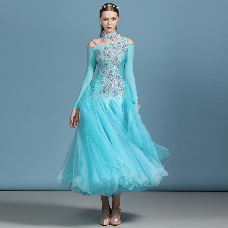 Aqua turquoise competition ballroom dance dress with gemstones for ...