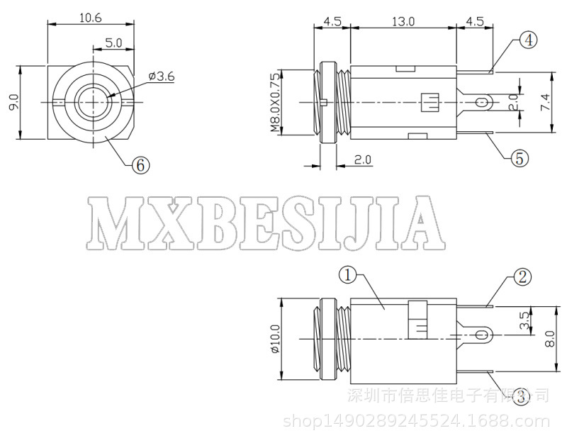 耳机插座 PJ-341 3脚 3.5MM音频母座 直插 立体声 PJ341 带螺纹-阿里巴巴
