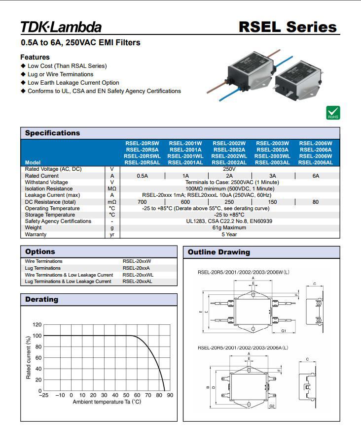 TDK LAMBDA 滤波器 RSEL-2003W-阿里巴巴