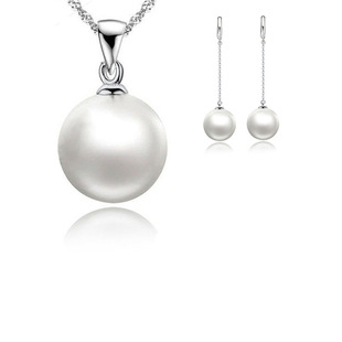 S925 10mm 珍珠耳环水波链 流苏珍珠套装耳钉项链 代发 速卖通-阿里巴巴