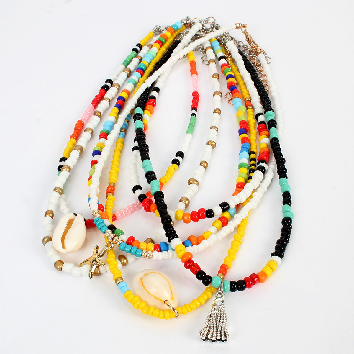 Bohemian starfish shell color rice beads choker NHCT147156