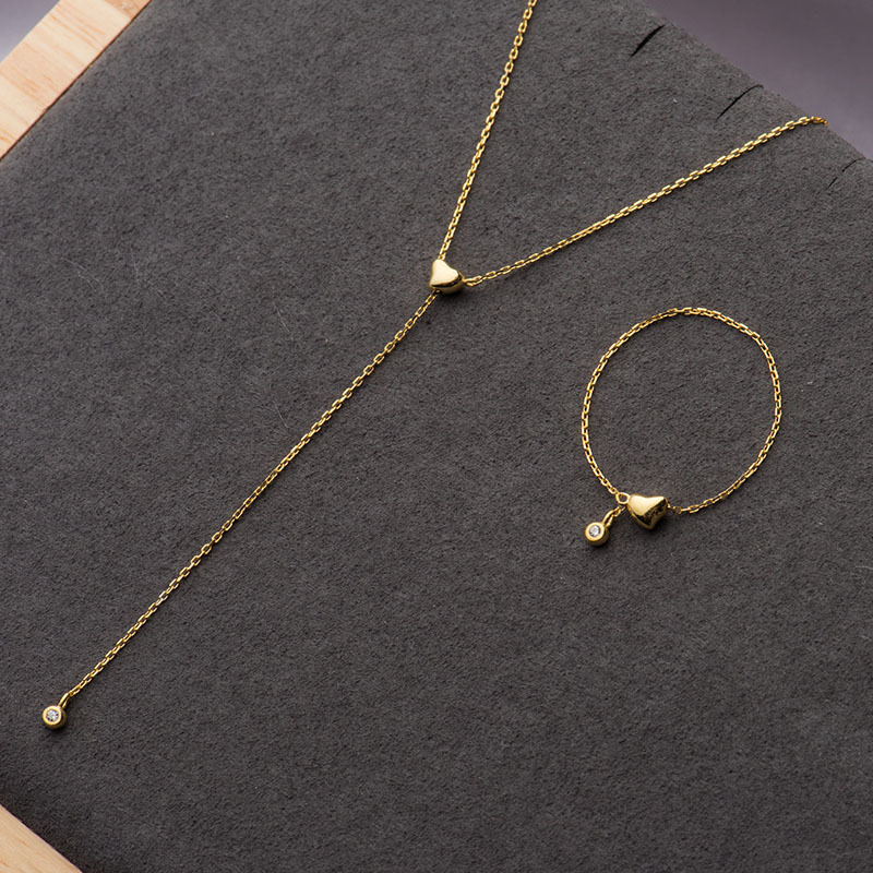 日式轻奢 爱心Y型可调节 纯银s925电镀18k金 项链 镶钻爱心锁骨链-阿里巴巴