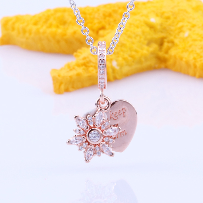潘家吊饰 S925纯银欧美新款雪花和心玫瑰金吊坠 时尚吊饰 批发-阿里巴巴