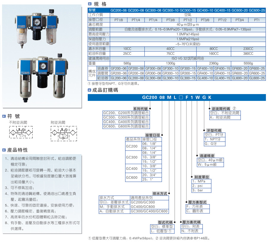 现货气动气源三联件GC300 400 600 10 15 20 油水分离空气过滤器-阿里巴巴
