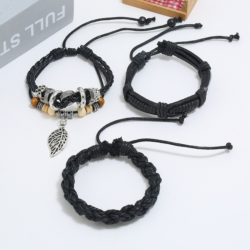 New leather hemp rope hand-knitted men leather bracelet NHPK142839