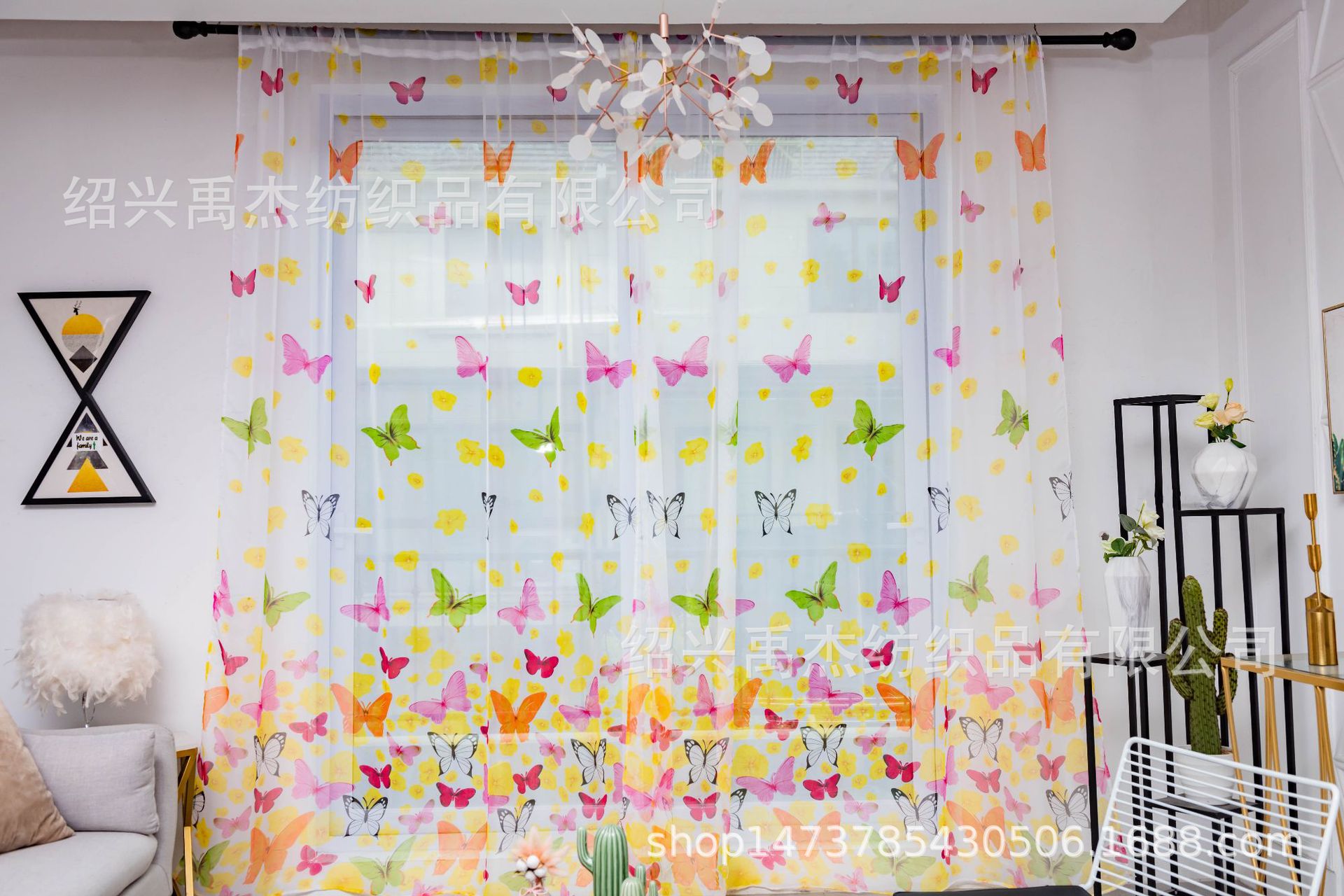 Factory supply autumn new printing big butterfly finished curtain ...