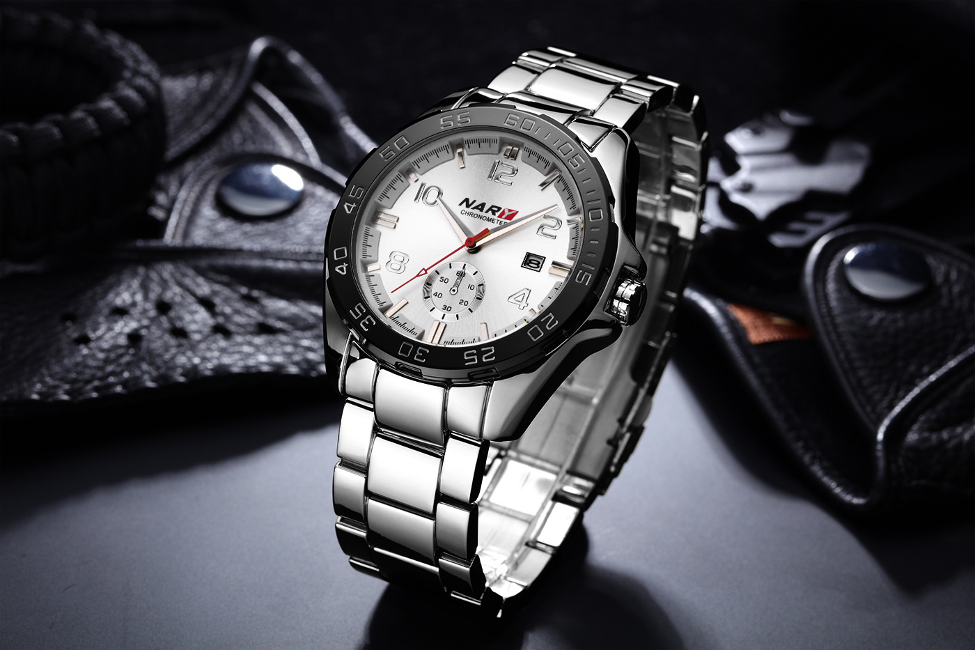 NARY/耐瑞 新款正品手表男士商务日历钢带防水石英表8035-阿里巴巴