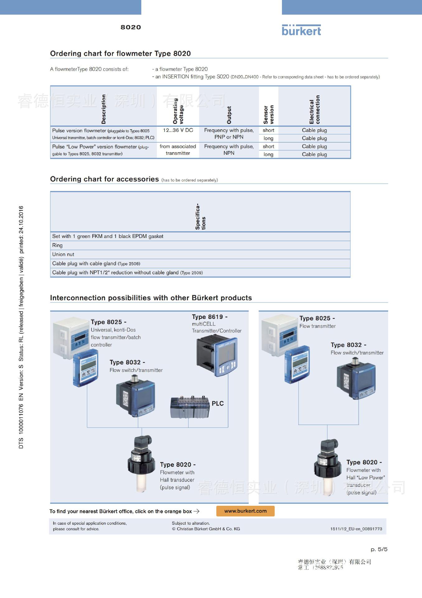 burkert FLOW: 8020-FKM-PVDF 00419593涡轮流量计传感器-阿里巴巴