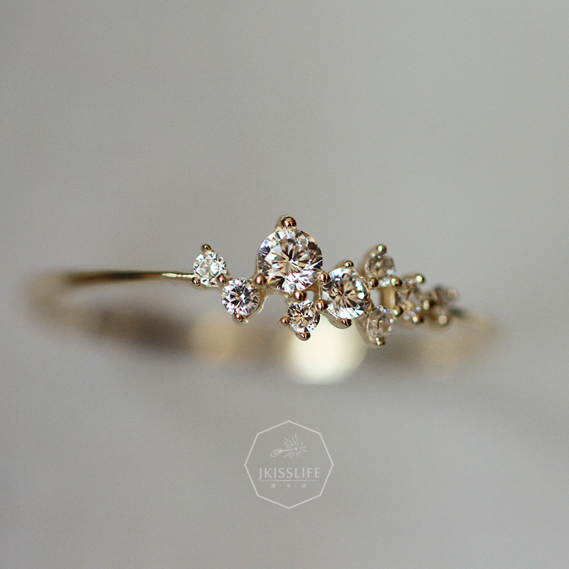 wish热卖S925纯银镀14k黄金女戒指不规则闪钻繁星极细戒指环外贸-阿里巴巴