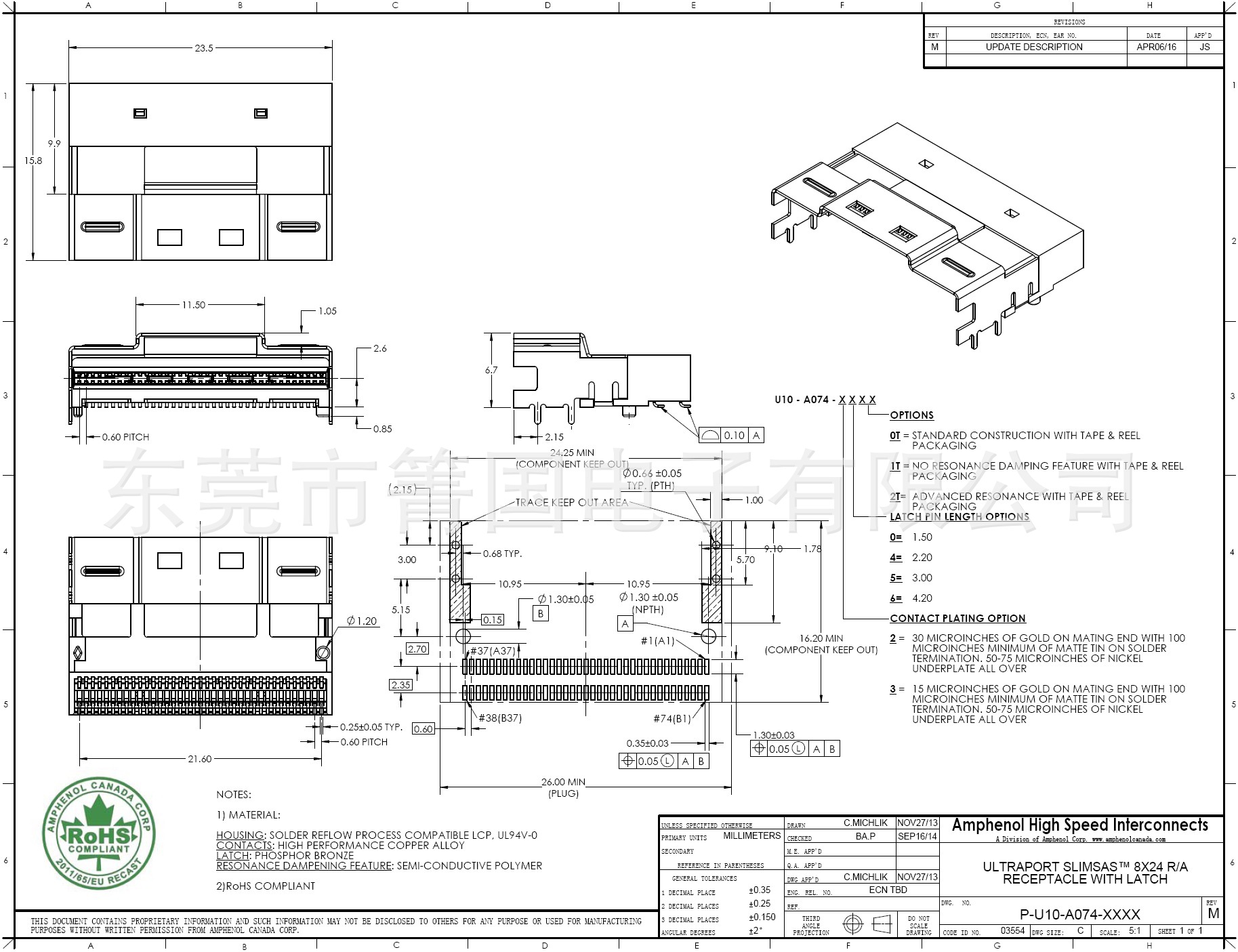 Amphenol SFF-8654 SlimSAS 8i 74Pin R/A 连接器 U10-A474-240T-阿里巴巴