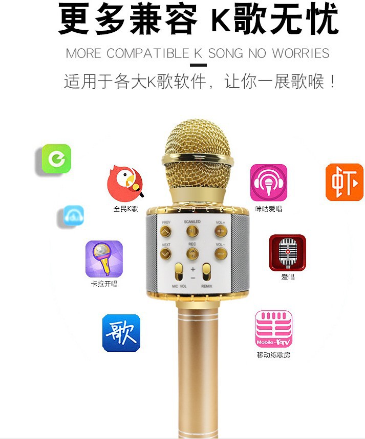 新款高配LED灯WS858L家庭KTV音响话筒户外活动蓝牙音箱无线麦克风-阿里巴巴