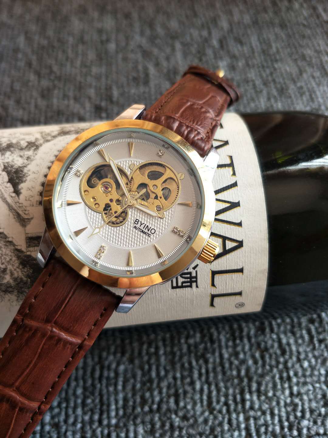 贝伊诺男士自动机械表夜光防水皮带镂空BYINO WATCH时钟8082-阿里巴巴