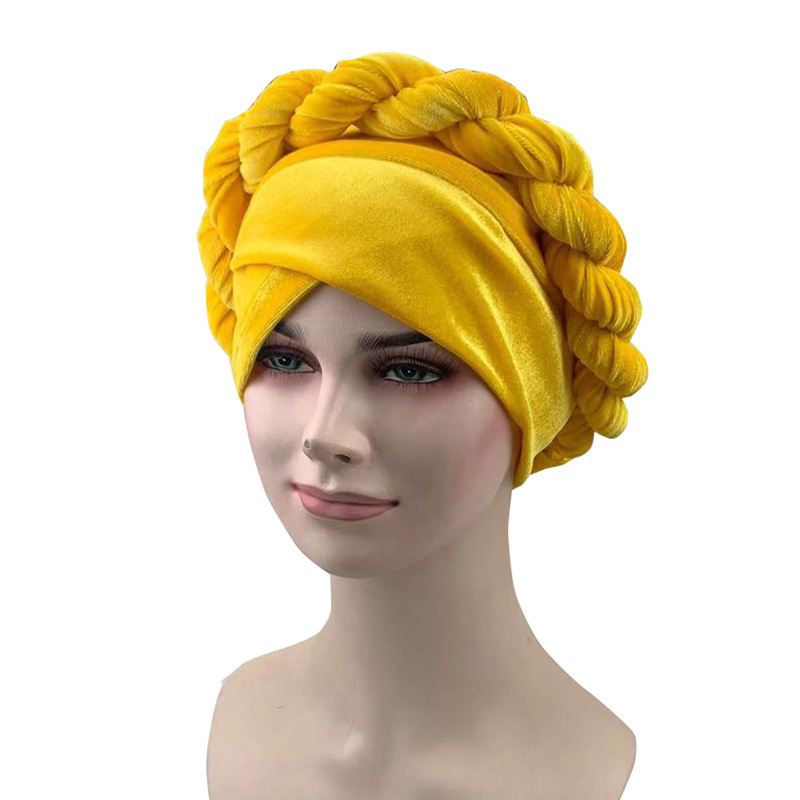 新款天鹅绒麻花辫头巾帽光板纯色辫子穆斯林帽子-阿里巴巴