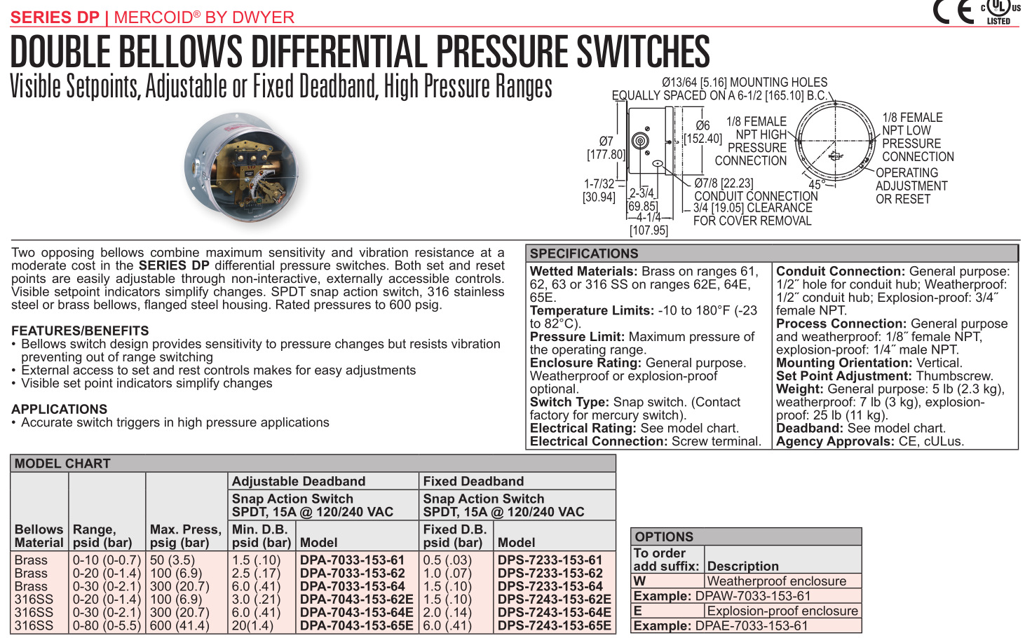 美国 Dwyer 德威尔 DPA-7043-153-62E、DPS-7243-153-62E差压开关-阿里巴巴