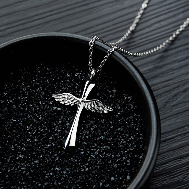 Wholesale simple titanium steel cross wings necklace - Nihaojewelry