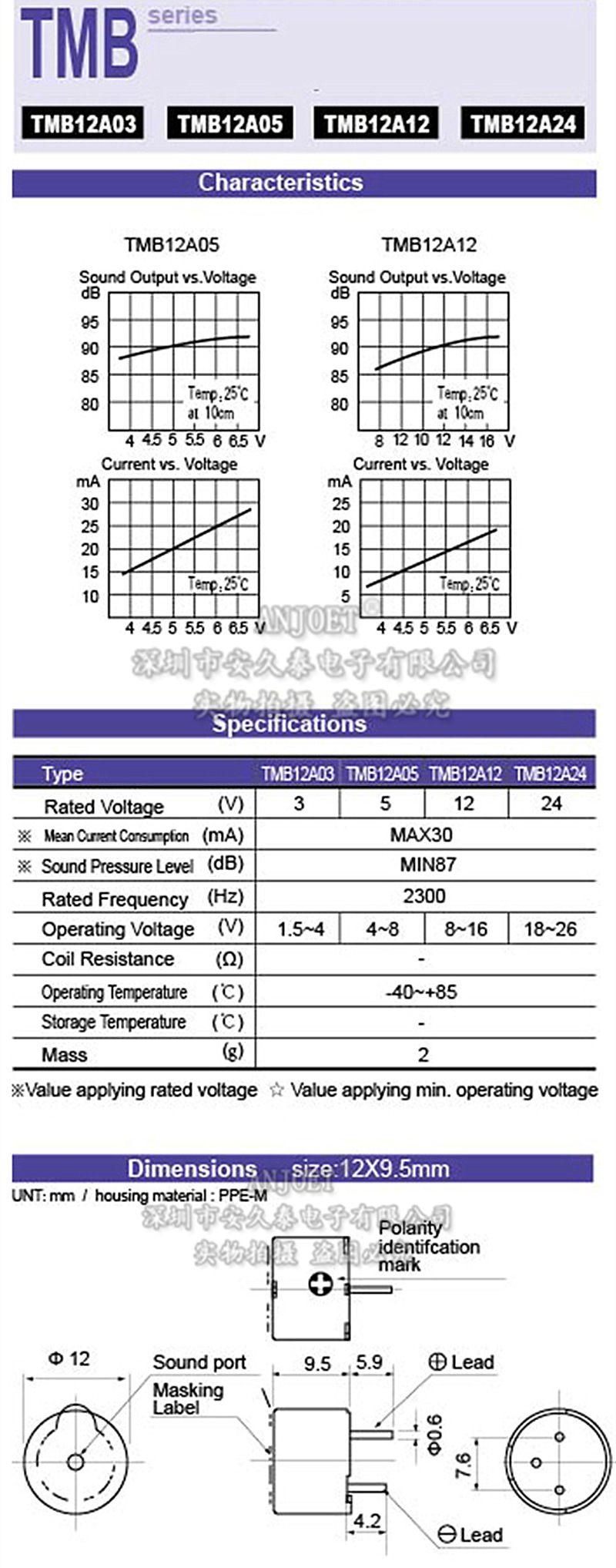 TMB12A03 3V一体有源蜂鸣器 直流长声 电磁式 12*9.5mm SOT塑封管-阿里巴巴