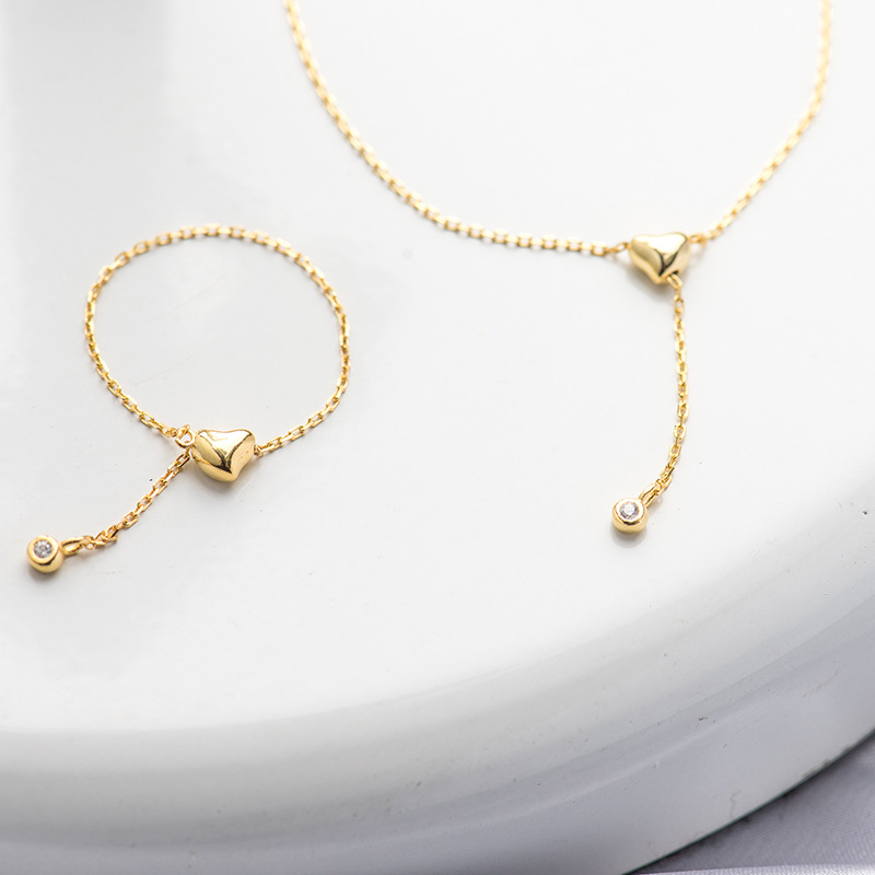 日式轻奢 爱心Y型可调节 纯银s925电镀18k金 项链 镶钻爱心锁骨链-阿里巴巴