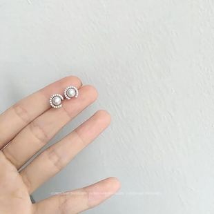 通体S925银贝珠C形微镶钻基础款耳钉通勤百搭-阿里巴巴