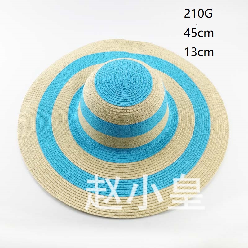 生产加工纸辫帽子女夏季防晒草帽经典条纹拼色大沿帽沙滩帽遮阳帽 阿里巴巴