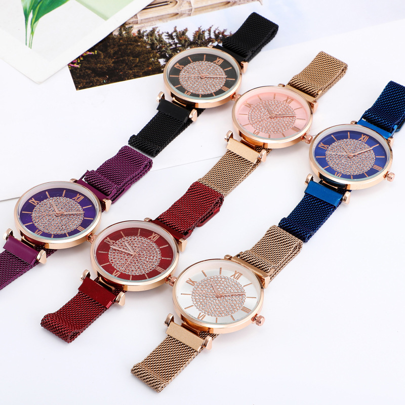 Fashion Gypsophila Magnet Watch Rhinestone Roman Scale Quartz Watch ...