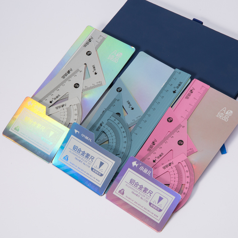 新款小鱼儿15cm铝合金套尺学生金属四件套尺子套装厂家直销-阿里巴巴
