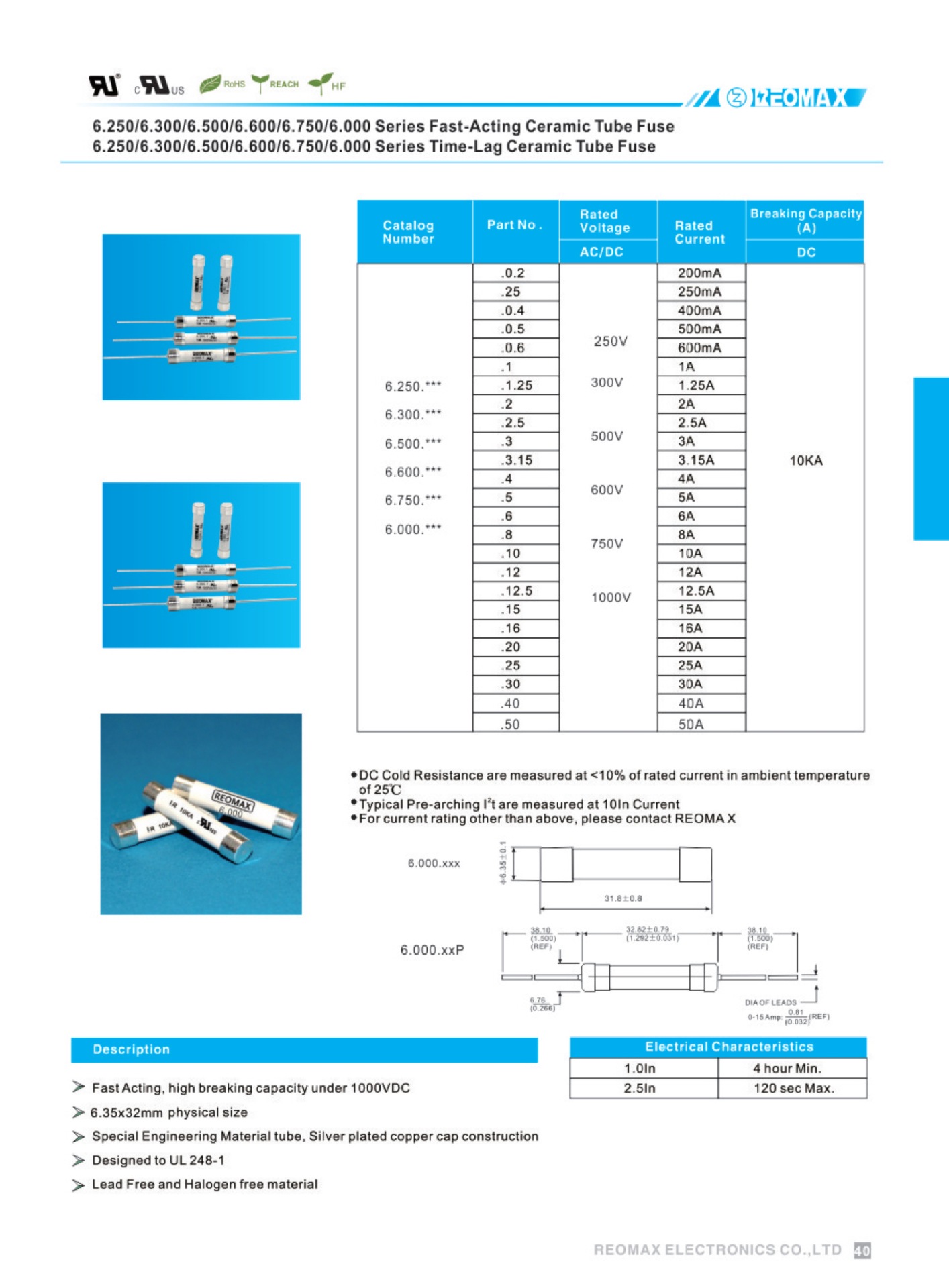REOMAX瑞迈工厂直供10A 15A500V 600V 750V 1000V高压陶瓷保险丝-阿里巴巴